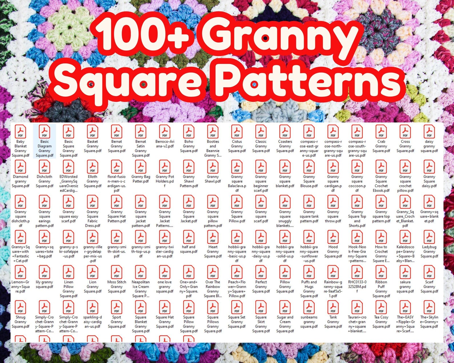 100 Crochet Pdf Granny Square, Animal Granny Squares Crochet Patterns ...