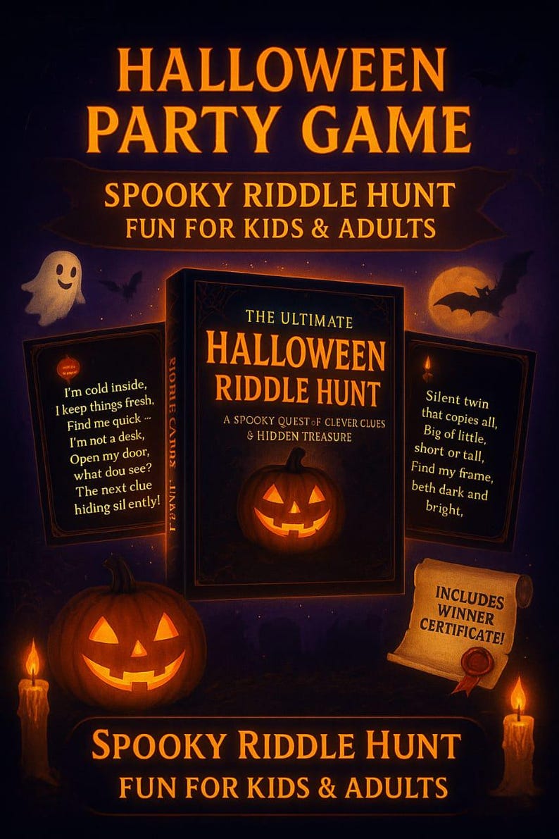 Halloween Riddle Treasure Hunt Game: Printable Spooky Puzzle Cards (PDF ...