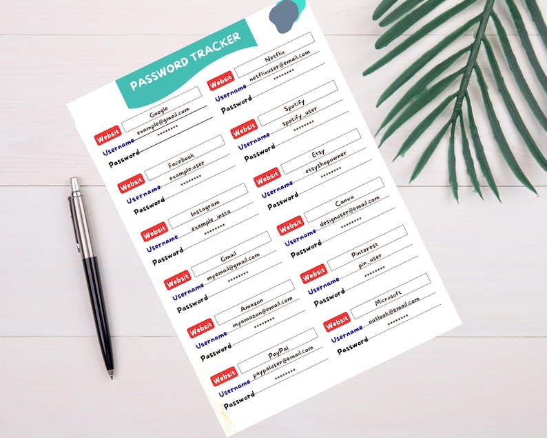 Password Tracker Canva Password Tracker Printable Password Log Password ...