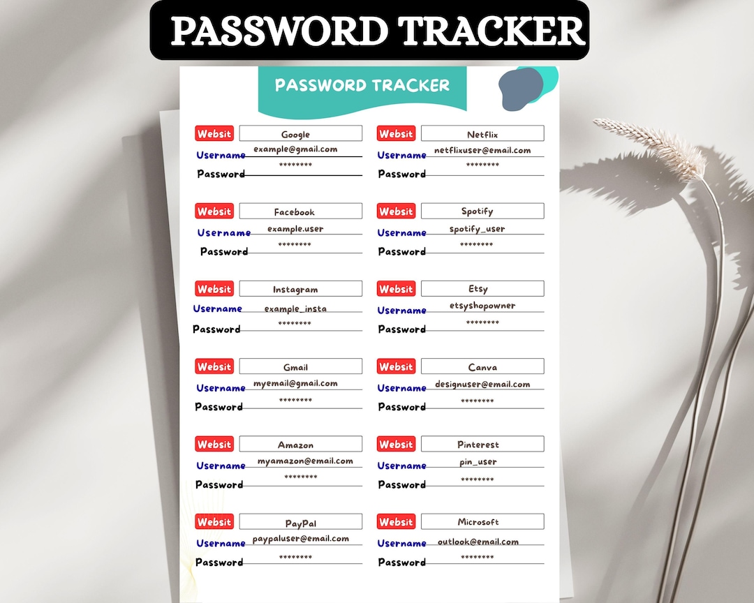 Password Tracker Canva Password Tracker Printable Password Log Password ...