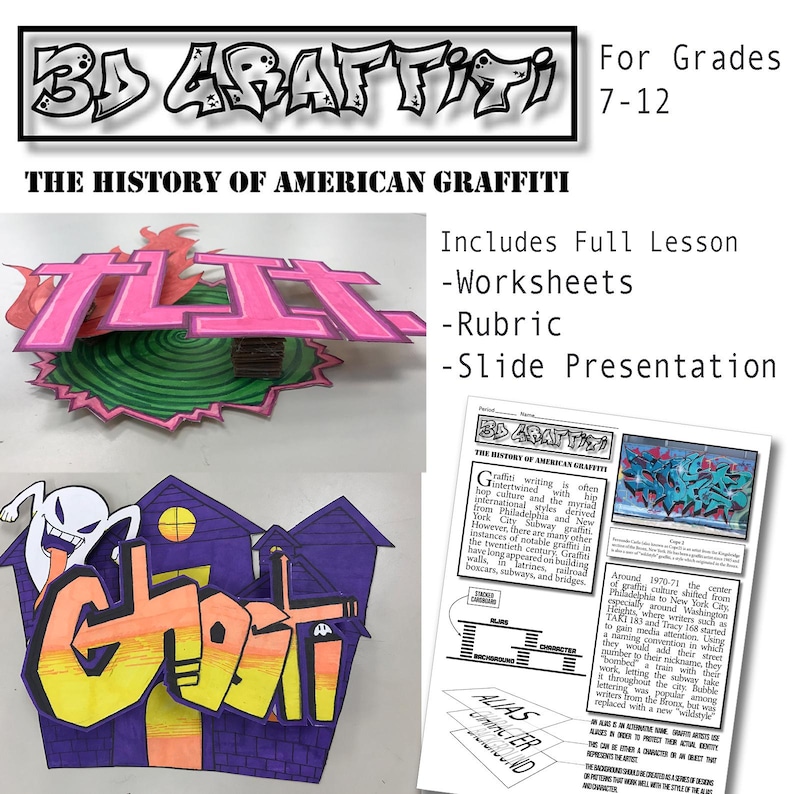 3D Graffiti Art Project - High School Worksheet - Etsy