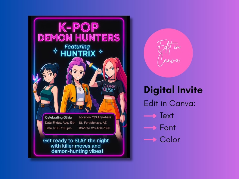 K-pop Demon Hunters Inspired Birthday Invitation - Digital - Etsy