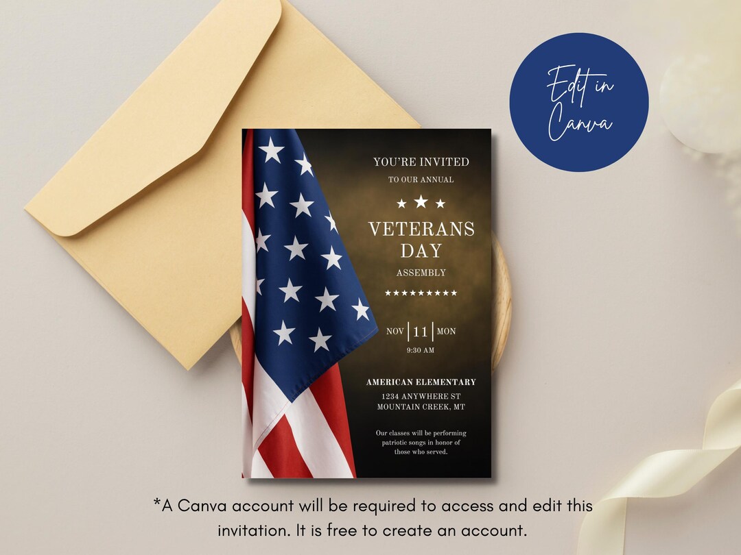 Veterans Day Invitation, American Flag Invitation, Personalized ...
