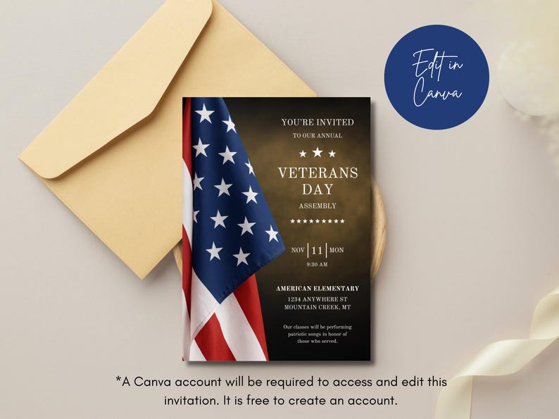 Veterans Day Invitation, American Flag Invitation, Personalized ...