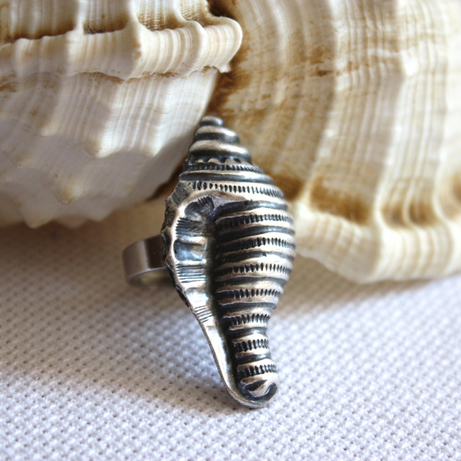Shell Ring, Sea Shell Ring, Silver Plated Adjustable Ring, Nautical ...