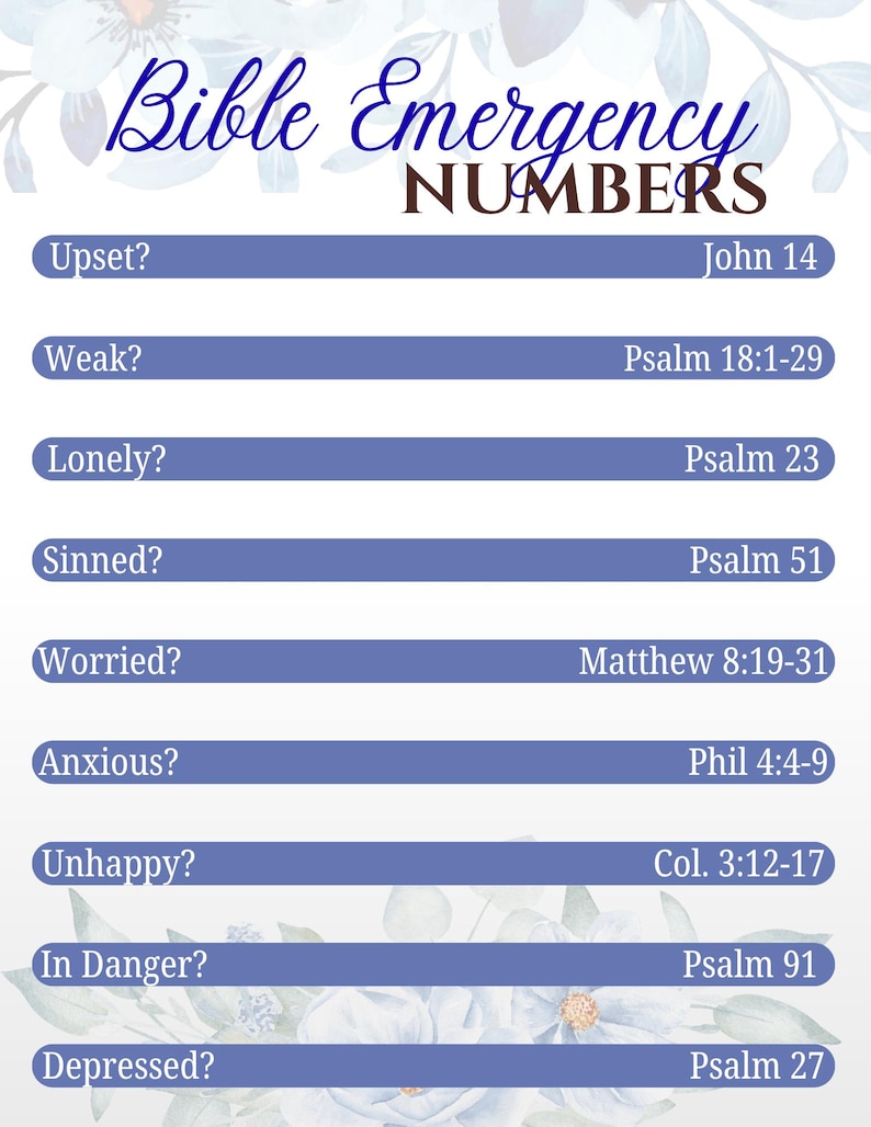 Bible Emergency Numbers- Bible Verses for Important Moments - Etsy
