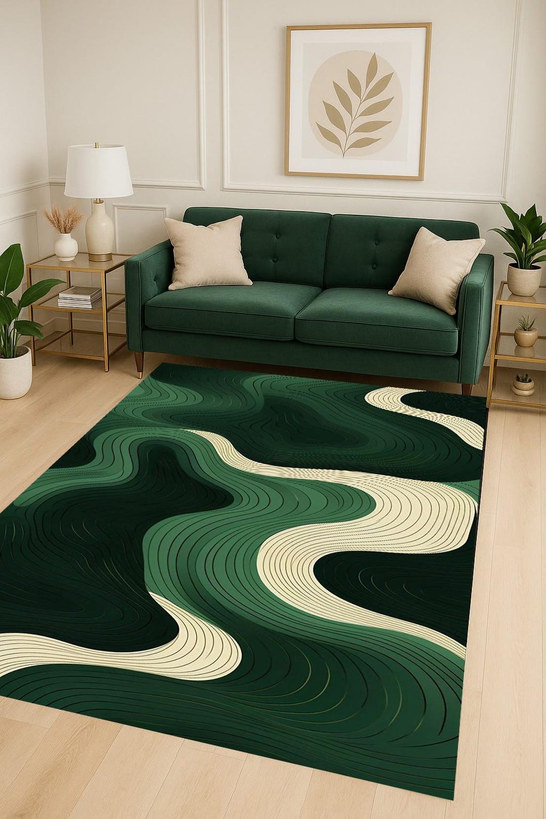 Green Wave Rug: Modern Japandi Style, Non-slip Polyester - Etsy