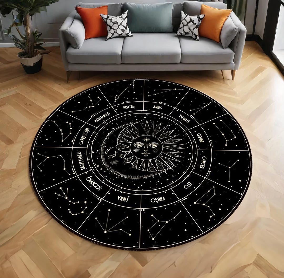 Zodiac Round Rug: Celestial Astrology Carpet, Mystic Home Decor - Etsy