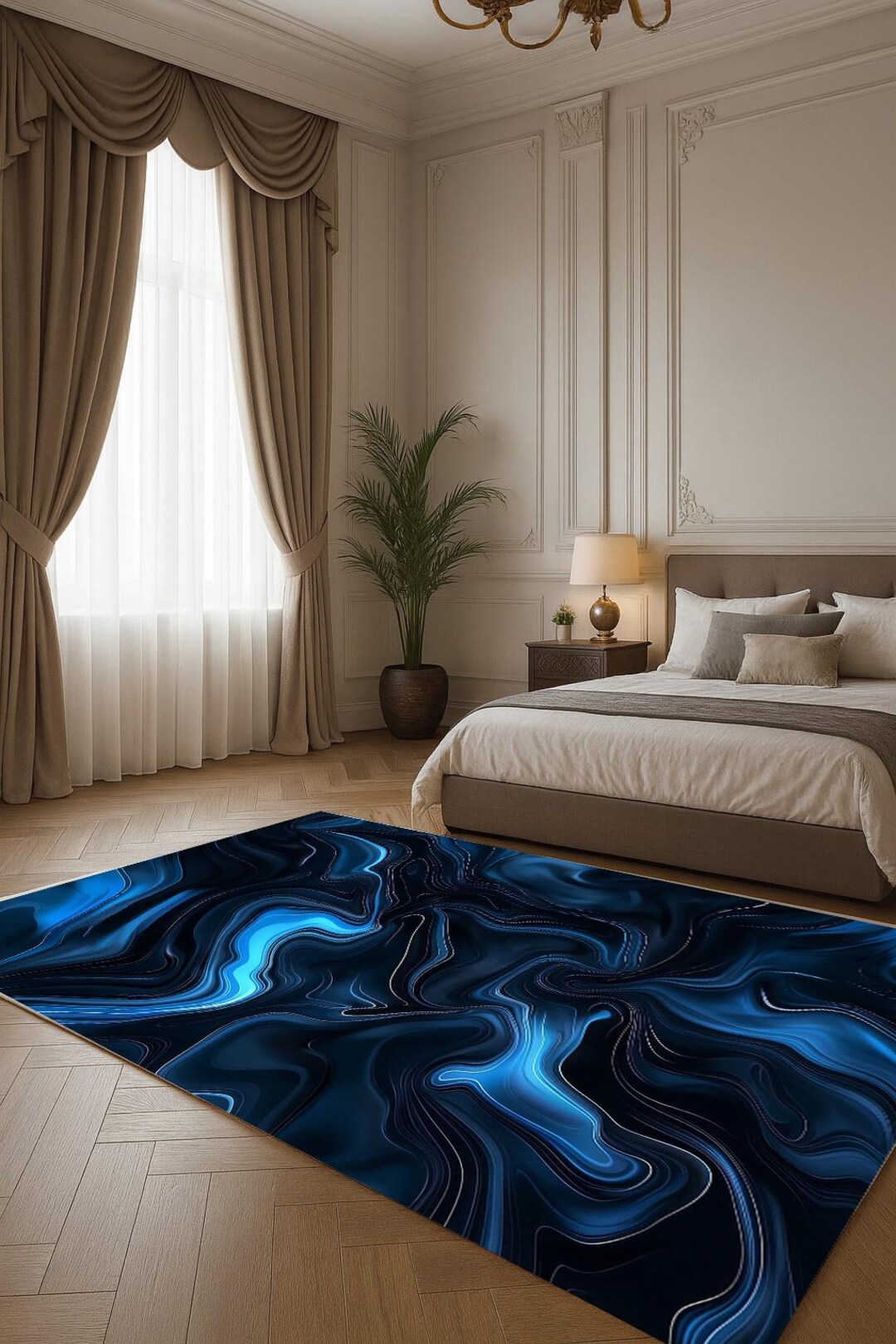 Marbled Blue Wave Rug: Modern Abstract Fluid Art Carpet - Etsy