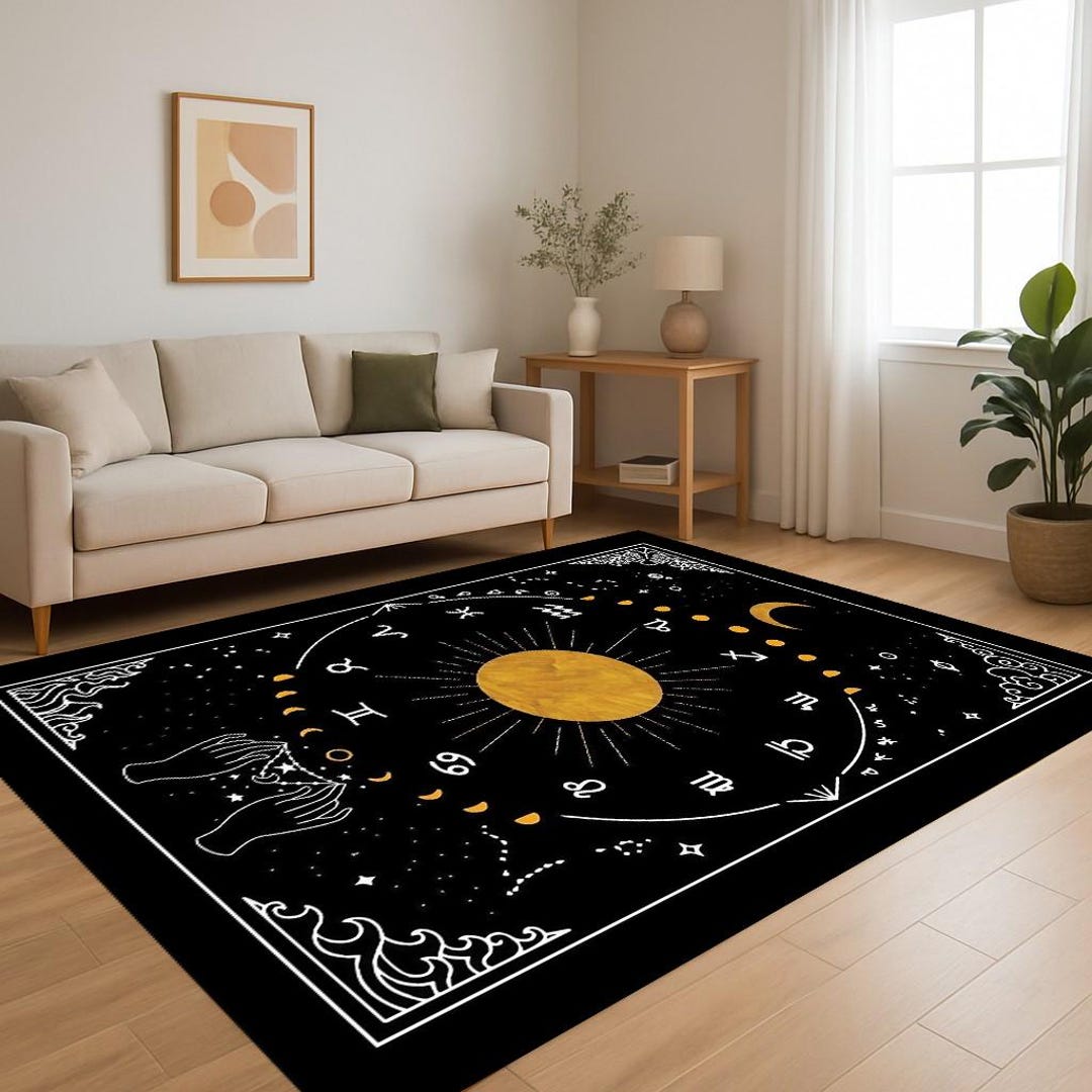 Zodiac Astrology Rug: Black & Gold Celestial Horoscope Carpet - Etsy