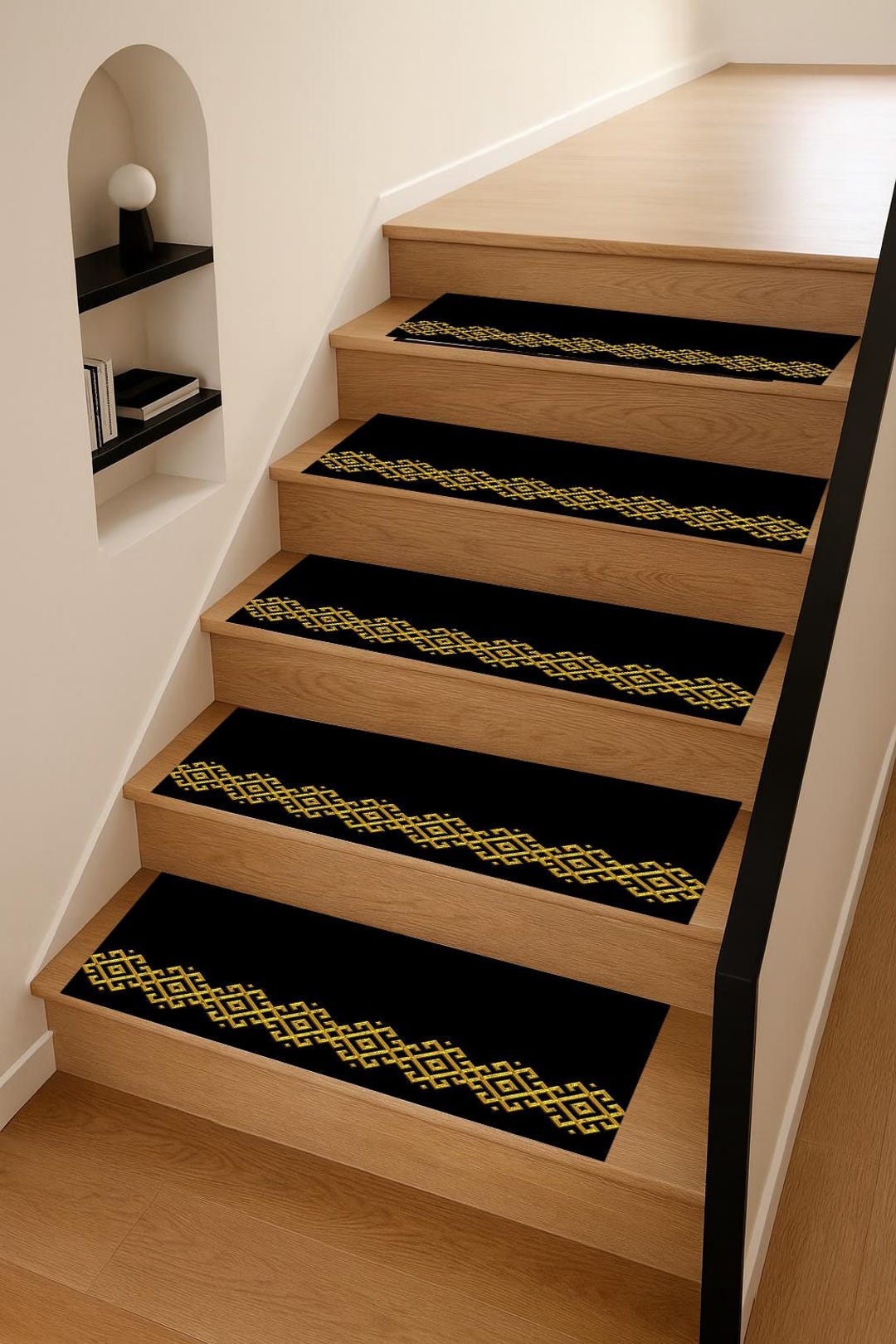 Black and Gold Stair Treads: Modern Geometric Anti-slip Step Rugs - Etsy