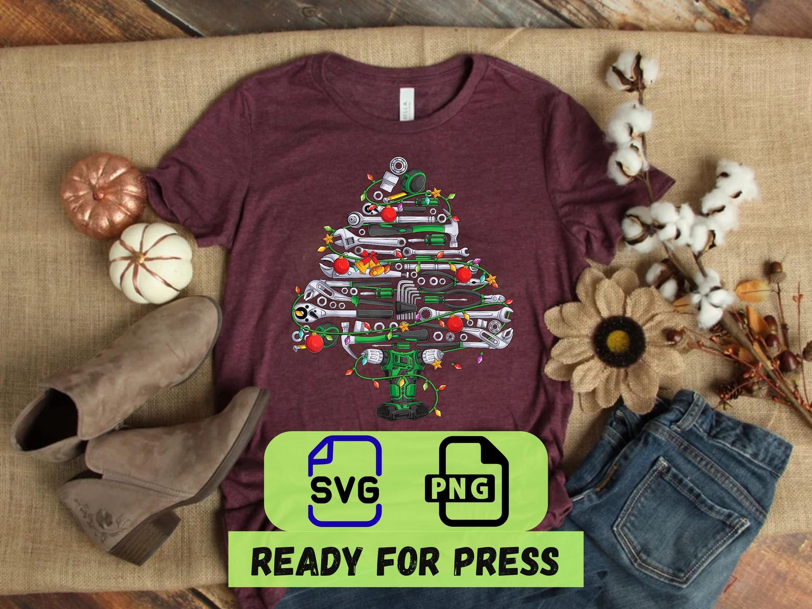Car Mechanic Tools Christmas Tree PNG SVG: Garage Men Kids Holiday ...