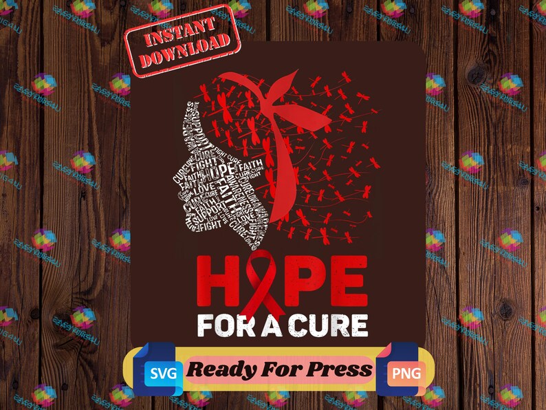Hope for A Cure Red Ribbon Png SVG: National HIV AIDS Awareness Month ...