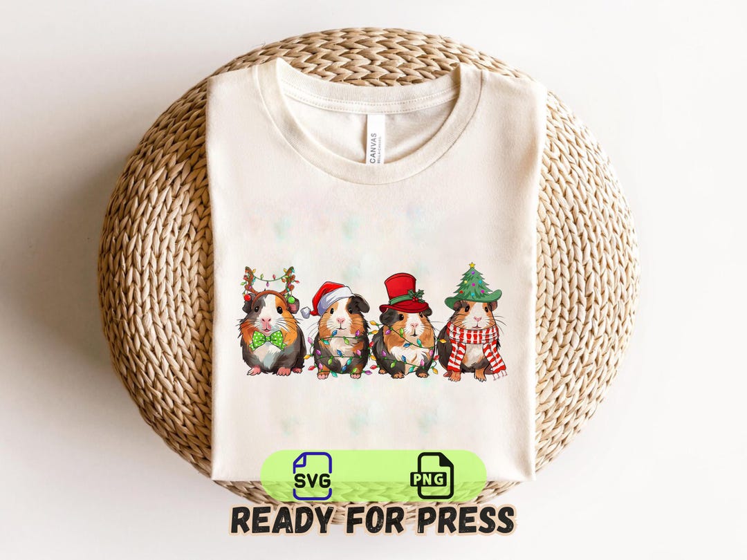 Merry Pigmas PNG SVG: Cute Santa Guinea-pig Squad W/ Xmas Lights Tee ...