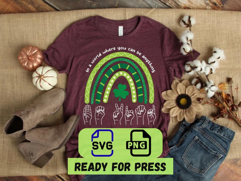 Be Kind ASL Sign Language SVG PNG Shamrock Rainbow St Patricks Day ...