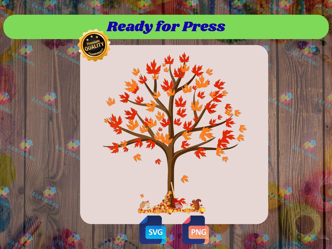 Autumn Fall Leaves Tree PNG SVG: Forest Creatures Deer Fox Bear Mens ...