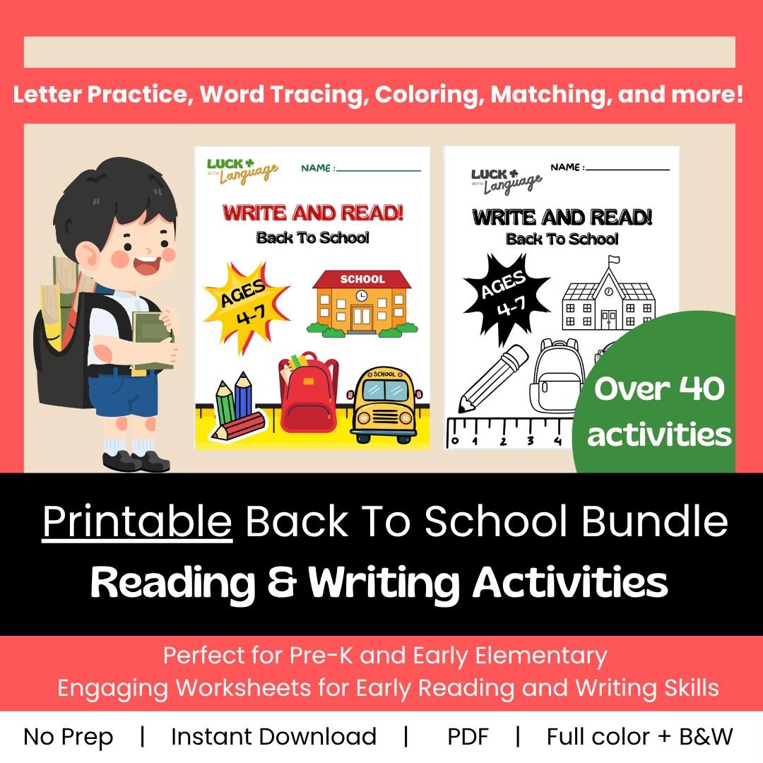 Back to School Reading and Writing Activity Worksheets Preschool ...