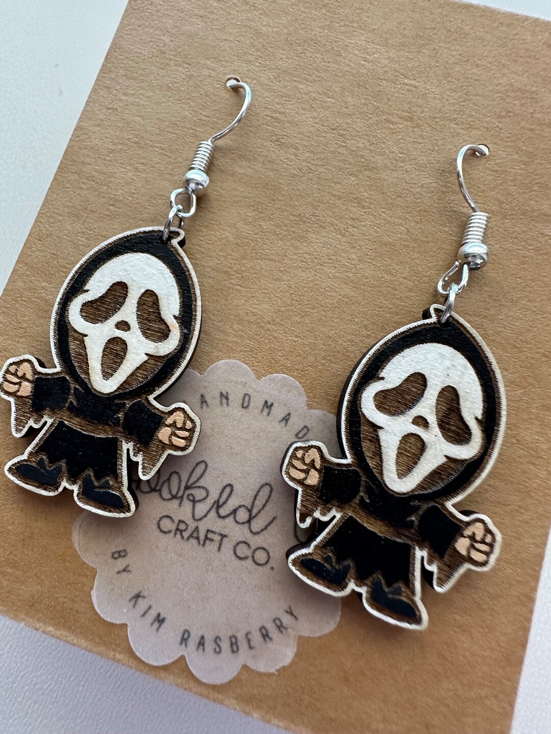 Ghostface Scream Handpainted Laser Cut Wood Dangle Earrings - Horror ...