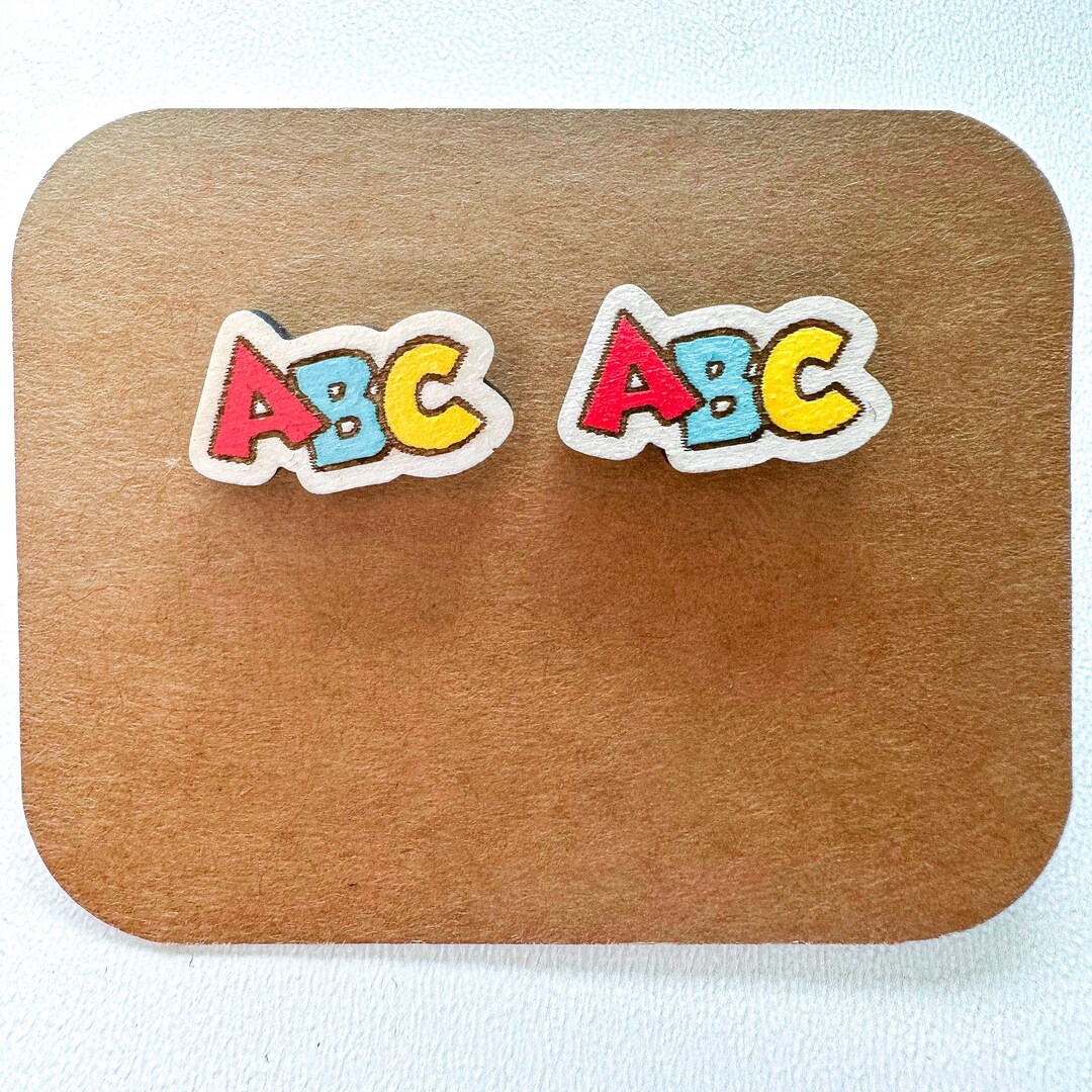 Hand-painted ABC Wooden Stud Earrings – Teacher Gift - Etsy