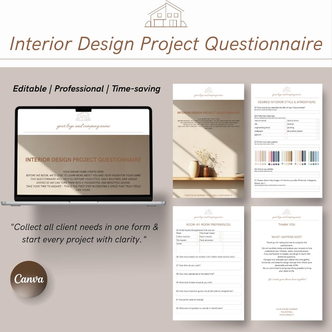 Clients Questionnaire for Interior Design – Editable Form | Design ...