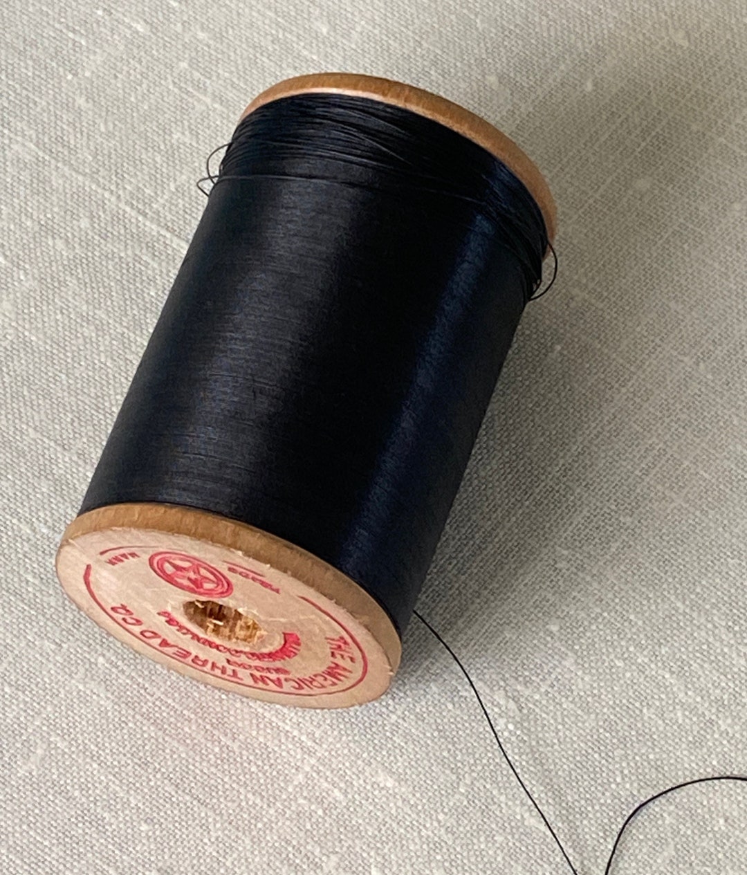 1 Large Wooden Thread Spool With Black Thread From the AMERICAN THREAD ...