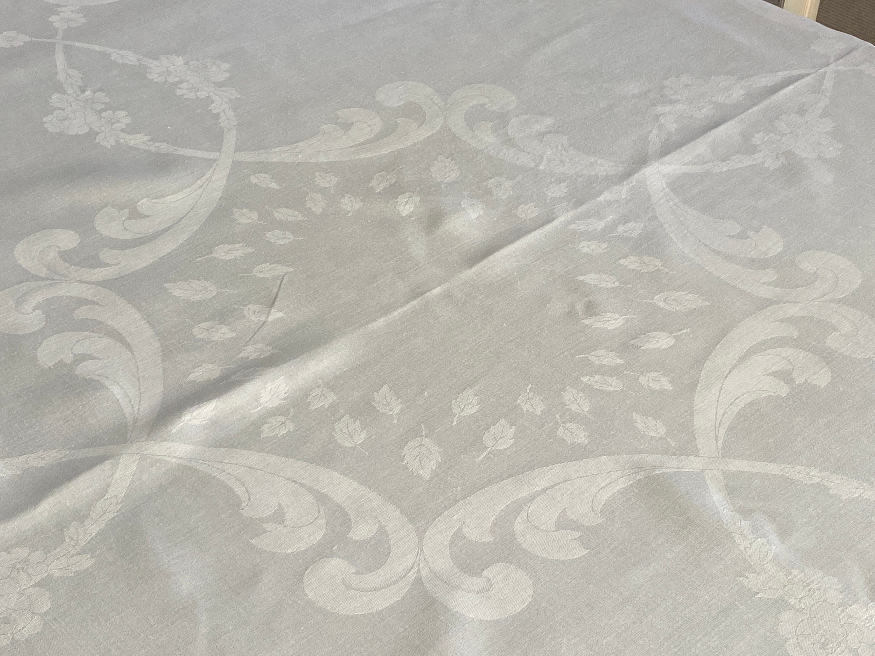 Vintage White Linen Damask Tablecloth, Square Tablecloth, 62x62 - Etsy