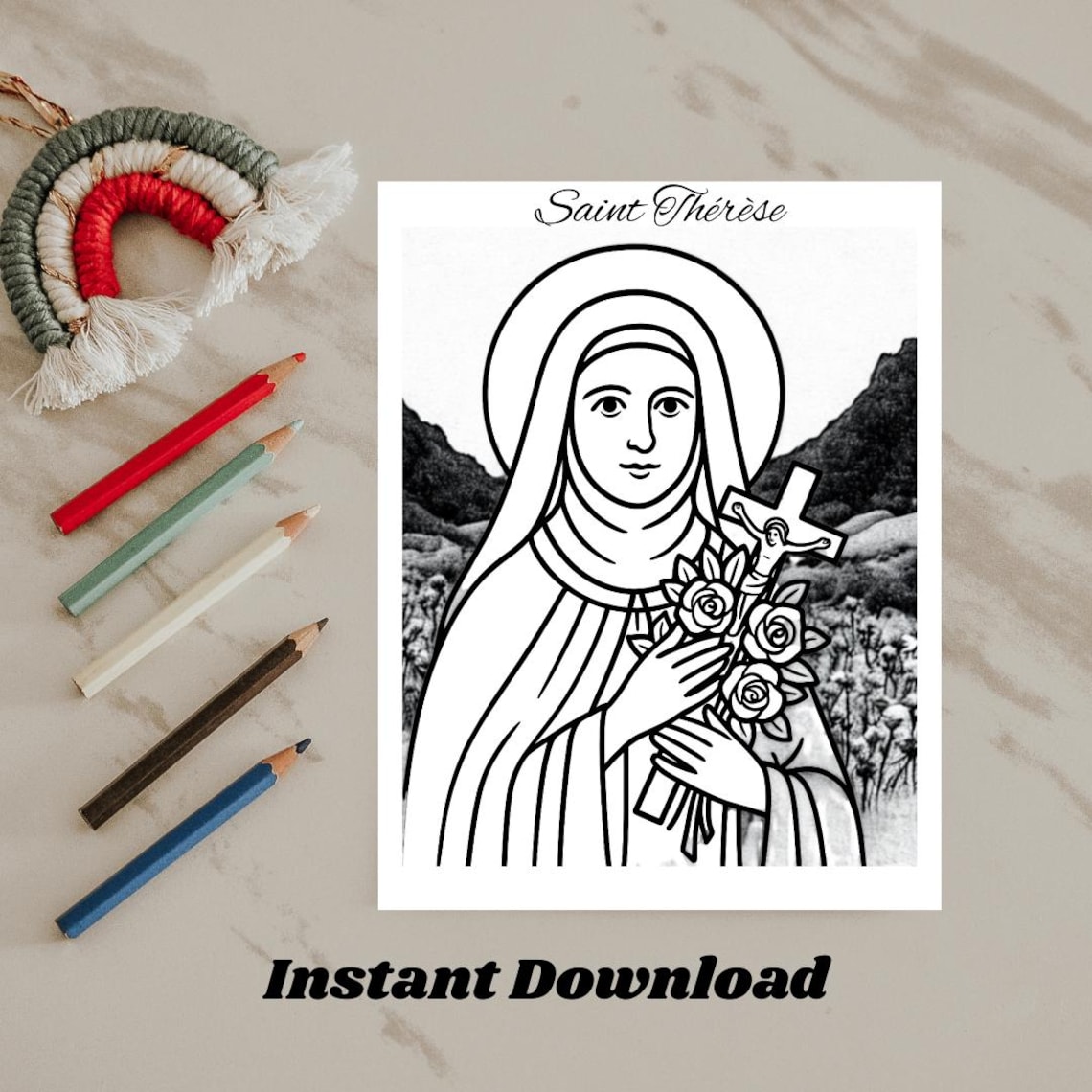 Saint Thérèse of Lisieux Coloring Page Printable PDF Bold Line Catholic ...