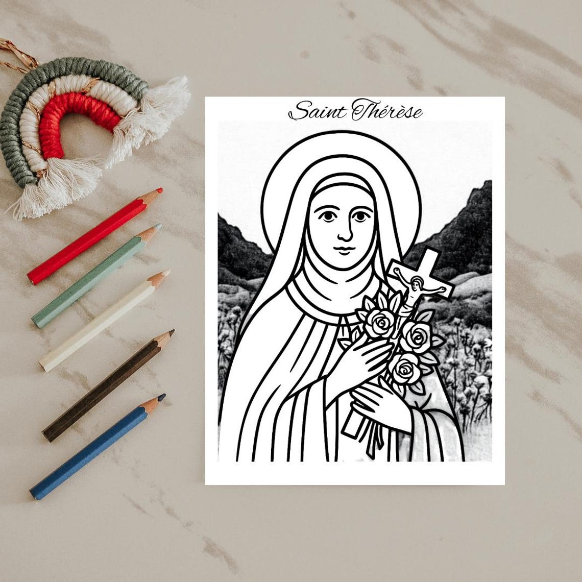 Saint Thérèse Coloring Page, Catholic Kids Activity (printable PDF) - Etsy