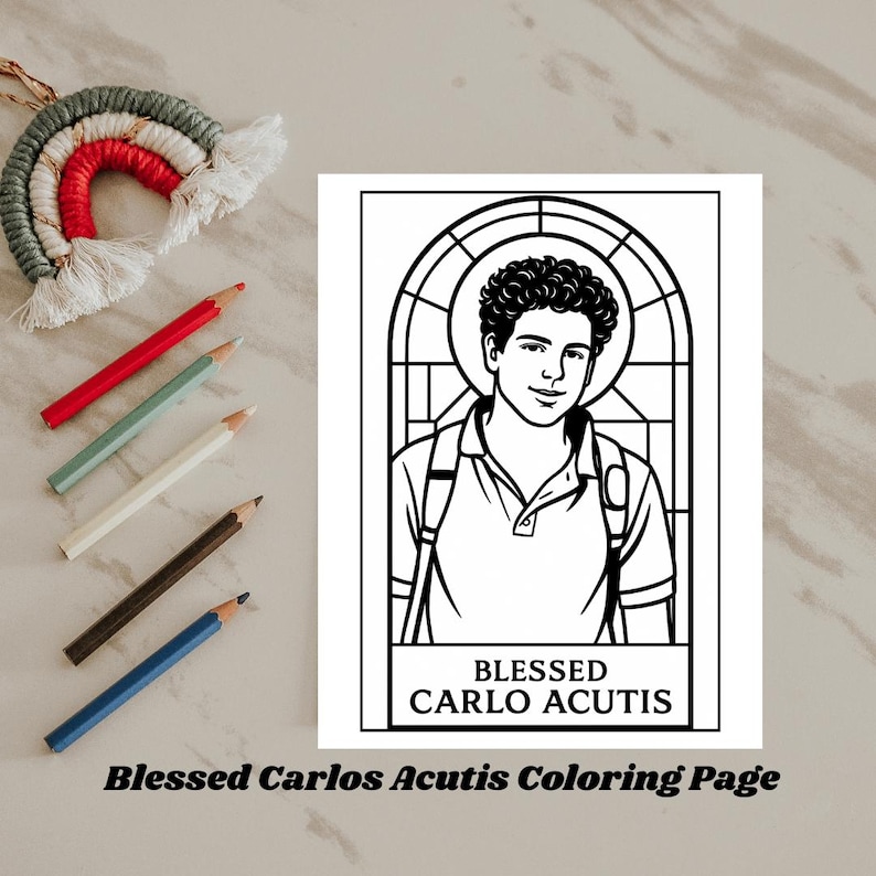 St. Carlo Acutis Stained Glass Coloring Page (printable PDF) - Etsy