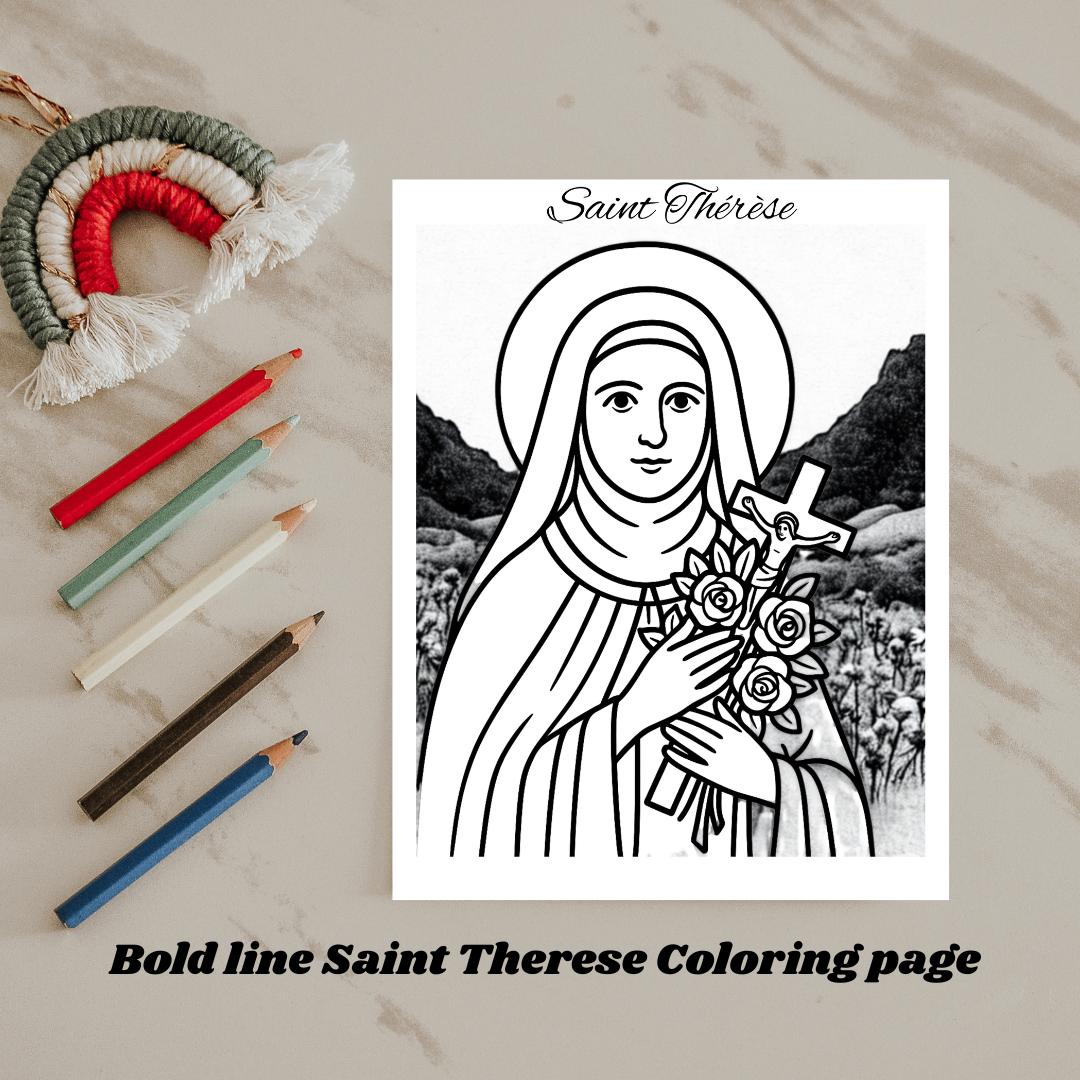 Saint Thérèse of Lisieux Coloring Page Printable PDF Bold Line Catholic ...