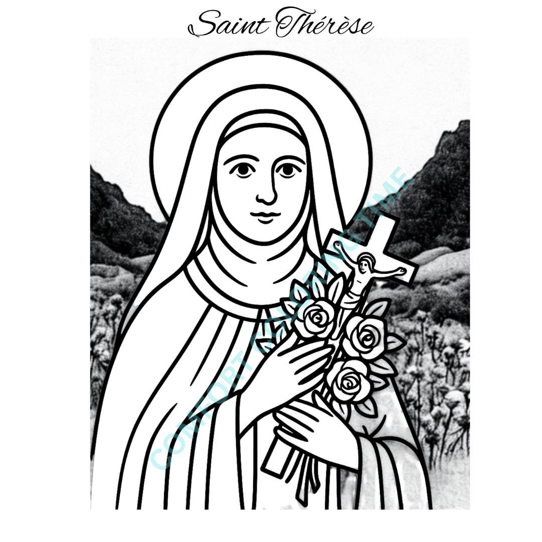 Saint Thérèse of Lisieux Coloring Page Printable PDF Bold Line Catholic ...
