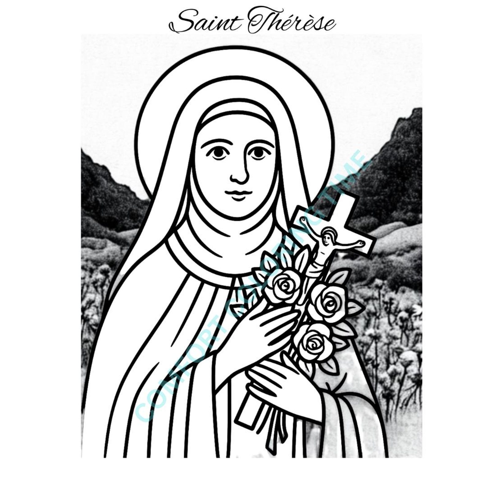 Saint Thérèse of Lisieux Coloring Page Printable PDF Bold Line Catholic ...