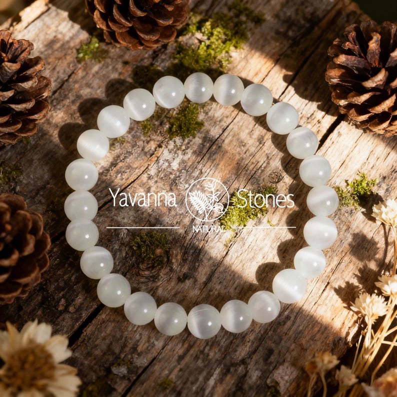 Selenite Crystal Bracelet, 8mm Gemstone Bead, Healing Chakra Jewelry - Etsy
