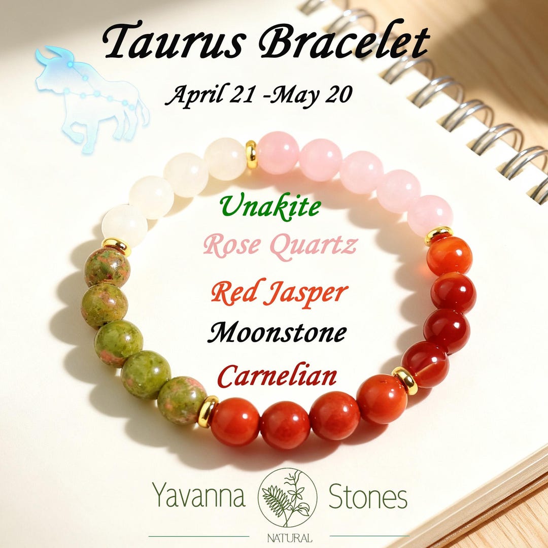 Zodiac Crystal Bracelet, Taurus Birthstone Bracelet, Rose Quartz ...