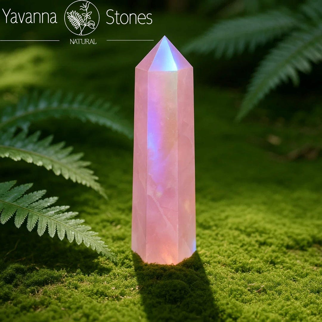 Rainbow Angel Aura Rose Quartz Tower, October Birthstone - Etsy