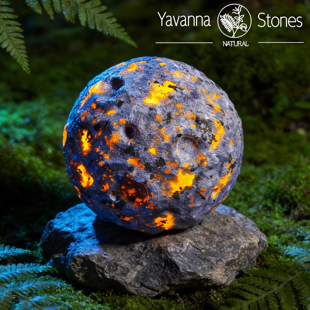 Yooperlite Crystal Moon: UV Reactive Sodalite Fire Rock, Healing Decor ...