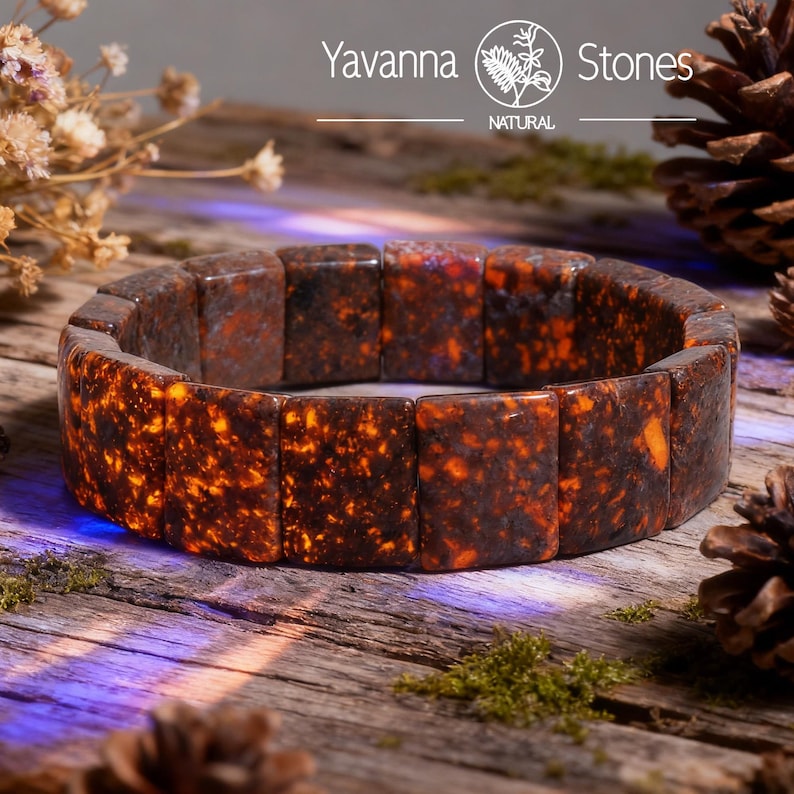 Natural Yooperlite Stone Bracelet, 13x16mm Beaded Bangle, UV Reactive ...