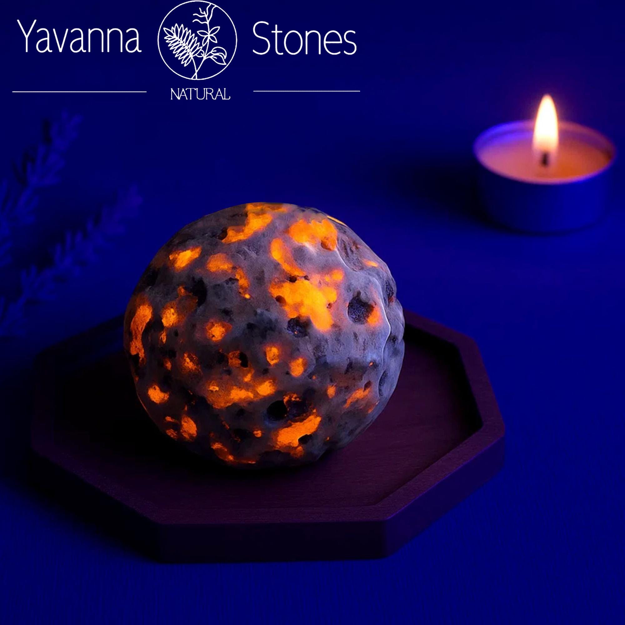 Yooperlite Crystal Moon: UV Reactive Sodalite Fire Rock, Healing Decor ...