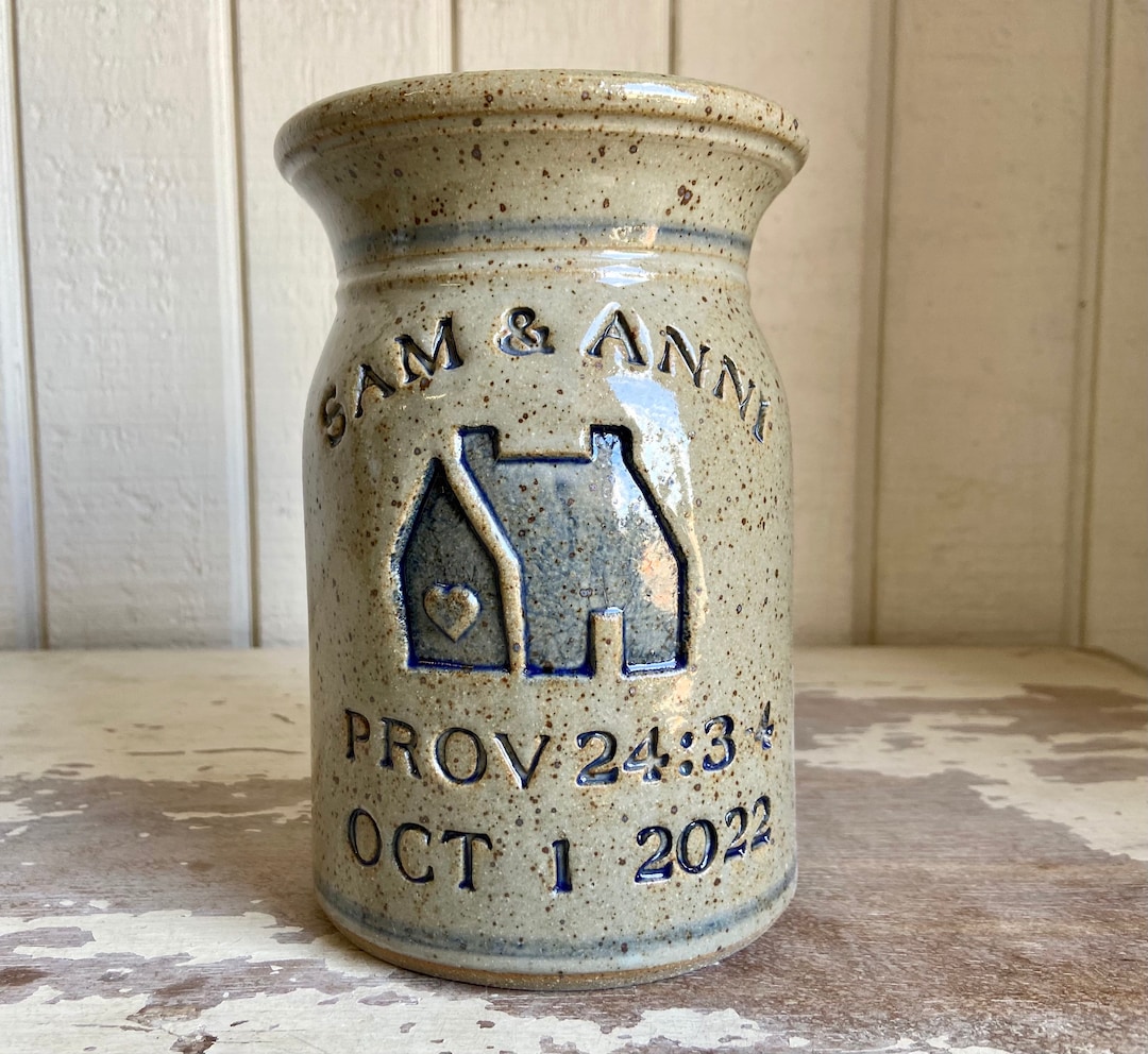 Personalized Stoneware Marriage Crock Shown With Double Bottom Line # ...