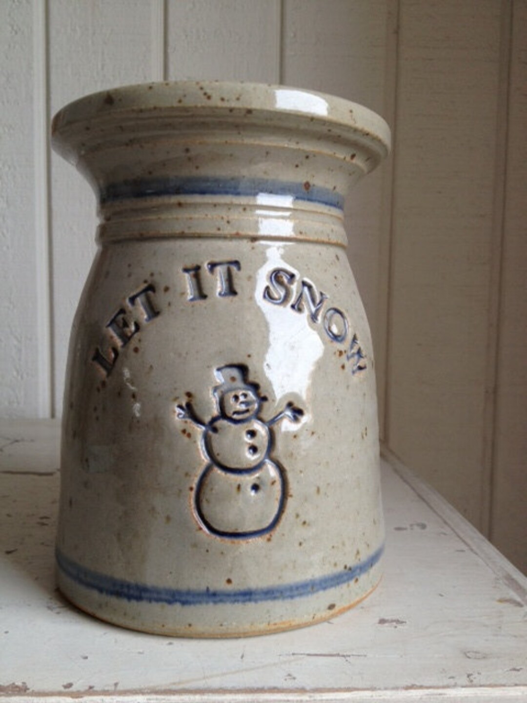 Let It Snow Stoneware Pottery With Snowman - Etsy
