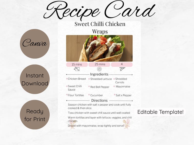 Portrait Recipe Card Template | Minimalist Photo Design (digital ...