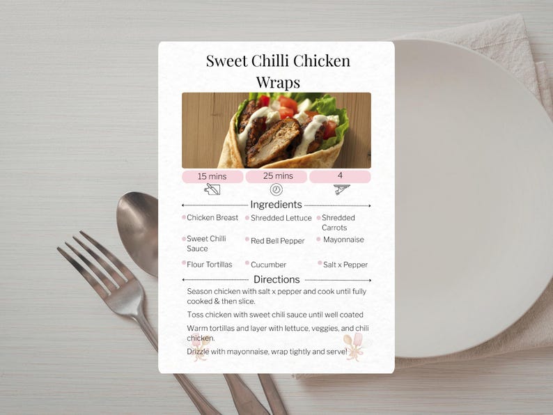 Portrait Recipe Card Template | Minimalist Photo Design (digital ...