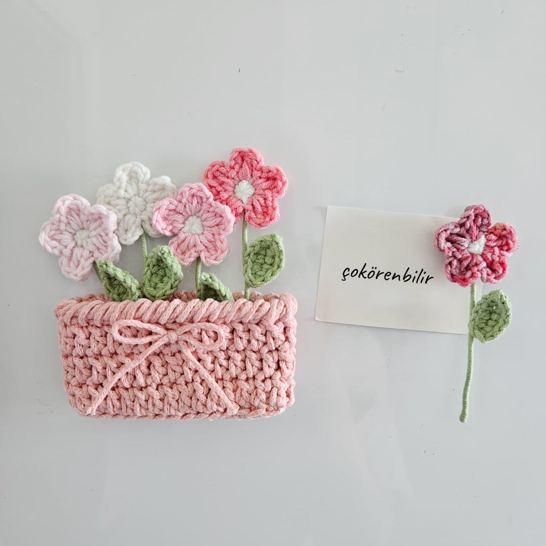 Crochet Flower Magnet Set: Handmade Colorful Refrigerator Decor - Etsy