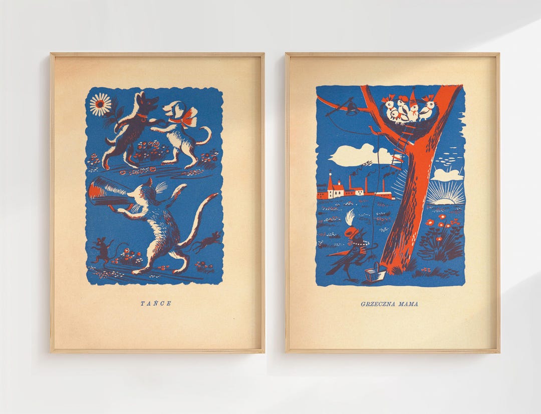 Vintage Storybook Art Set | Folk Nursery Wall Art | Animal Illustration ...