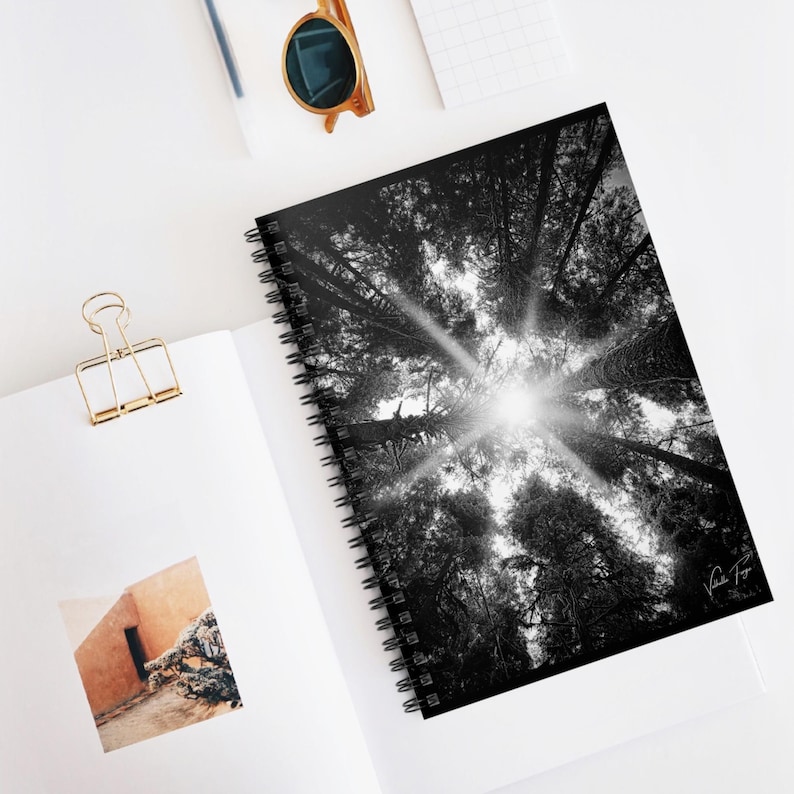 Spiral Notebook - Black and White Tree Sunbeam Journal, Planner, Diary ...