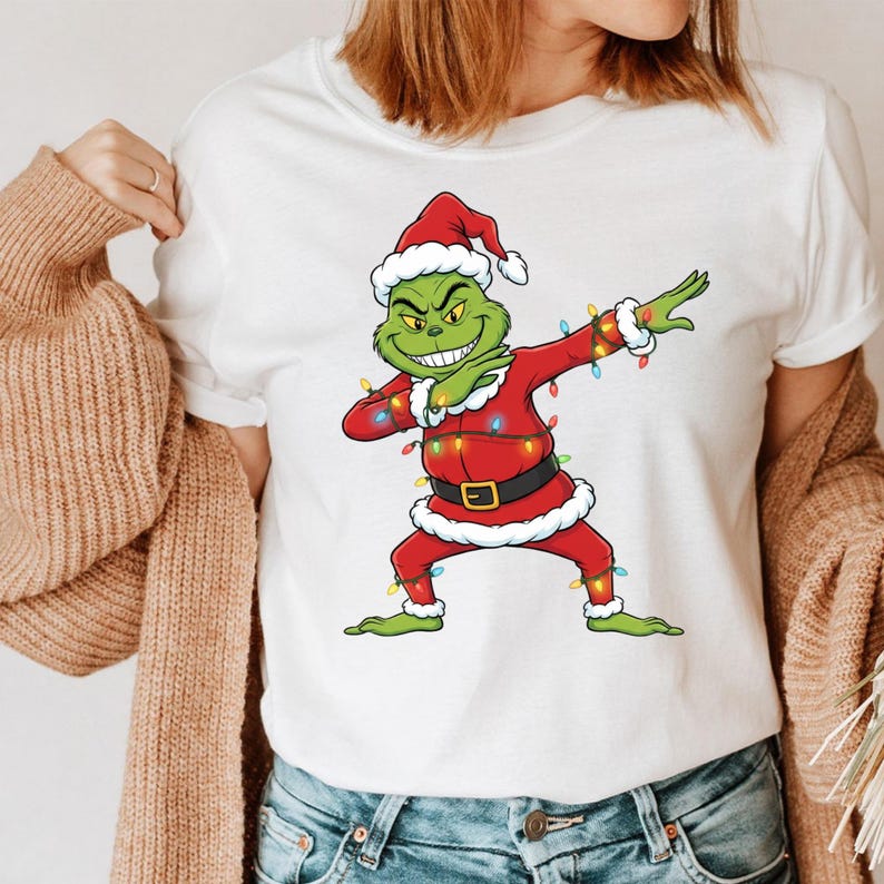 Funny Grinch Dab Christmas PNG: Retro Santa Lights Clipart (digital ...
