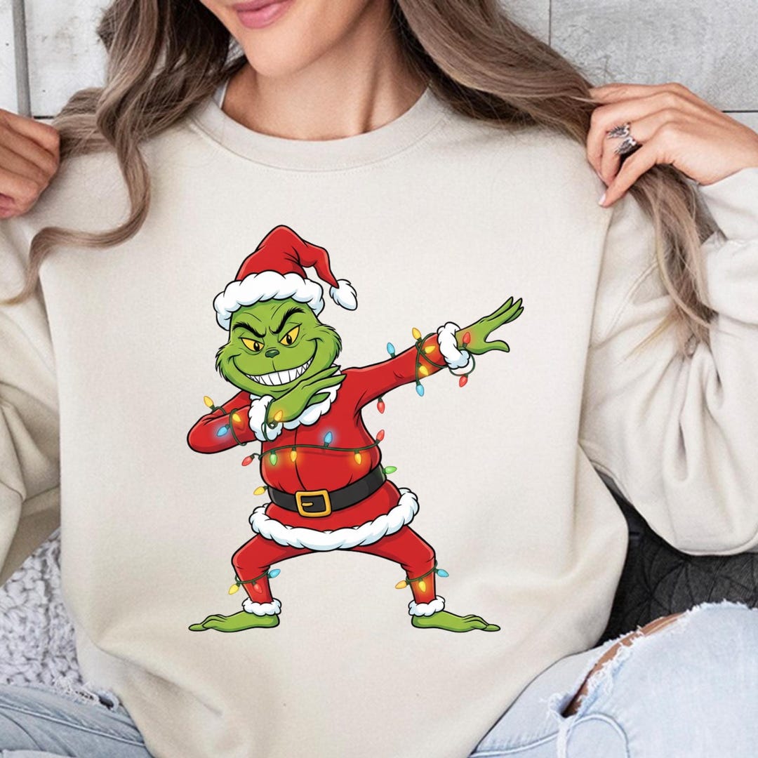 Funny Grinch Dab Christmas PNG: Retro Santa Lights Clipart (digital ...