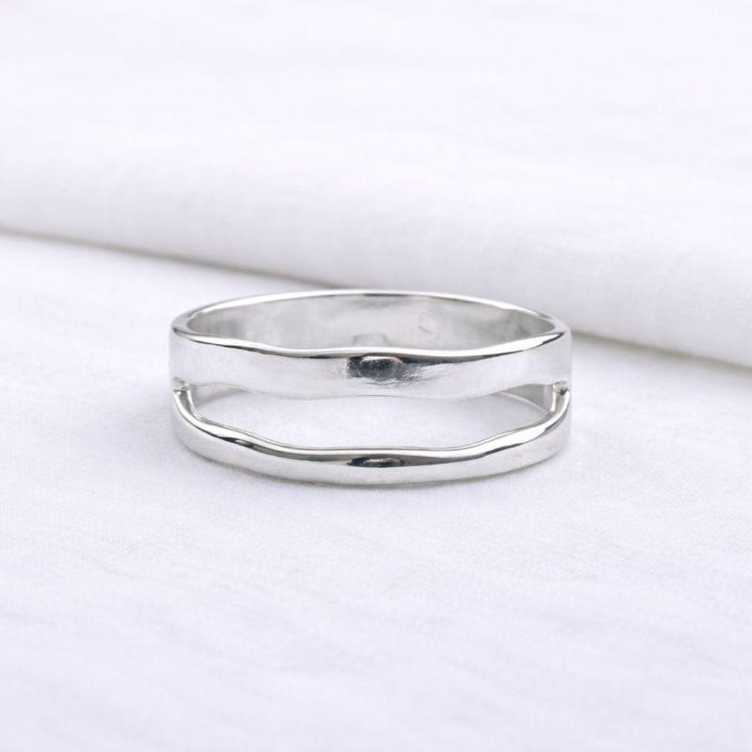 Sterling Silver Double Band Ring, Minimalist Wavy Split Ring - Etsy