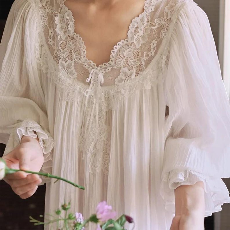 100% Cotton Victorian Nightgown for Women,long White Lace Sleepwear ...