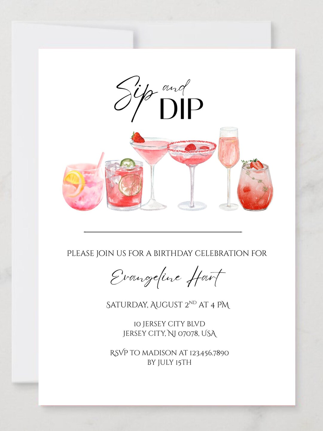 Sip and Dip Birthday Invitation | Pool Party Invite | Editable Summer ...